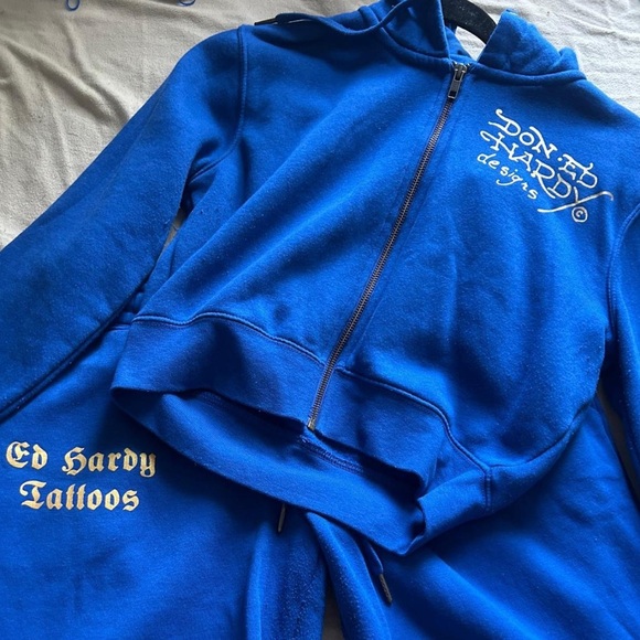 Ed Hardy | Pants & Jumpsuits | Ed Hardy Royal Blue Tracksuit | Poshmark